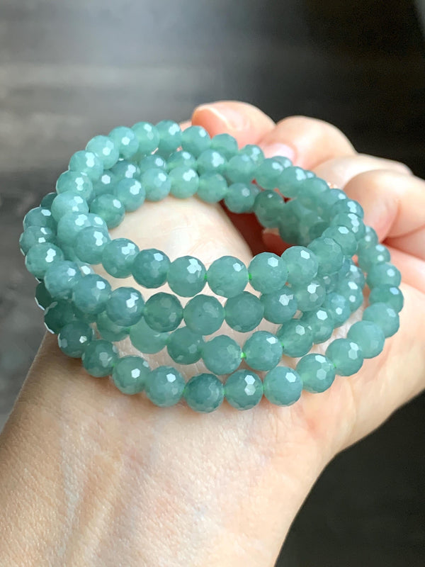 Natural Grade A Guatemalan Icy Translucent Dusty Teal Faceted Jade Jad ...